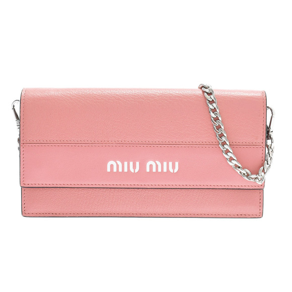 Miu Miu | Bags | Miu Miu Chain Wallet Calf Leather Pink | Poshmark